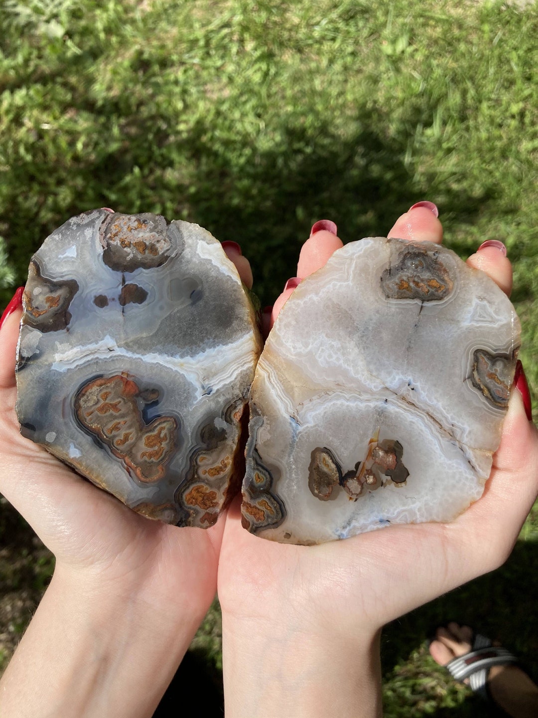 Pair Agate Slabs of Water Looking Clear Quartz With Yellow Fire Color ...