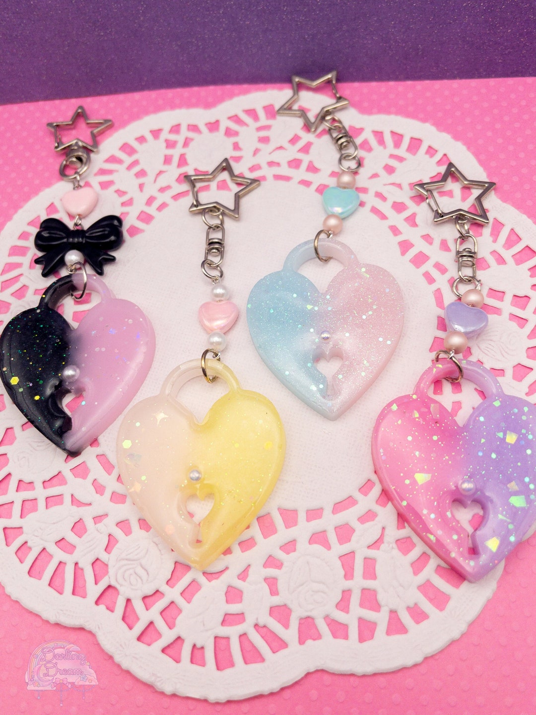 Lock Heart Ombré Keychains Kawaii Pastel Resin Accessory - Etsy