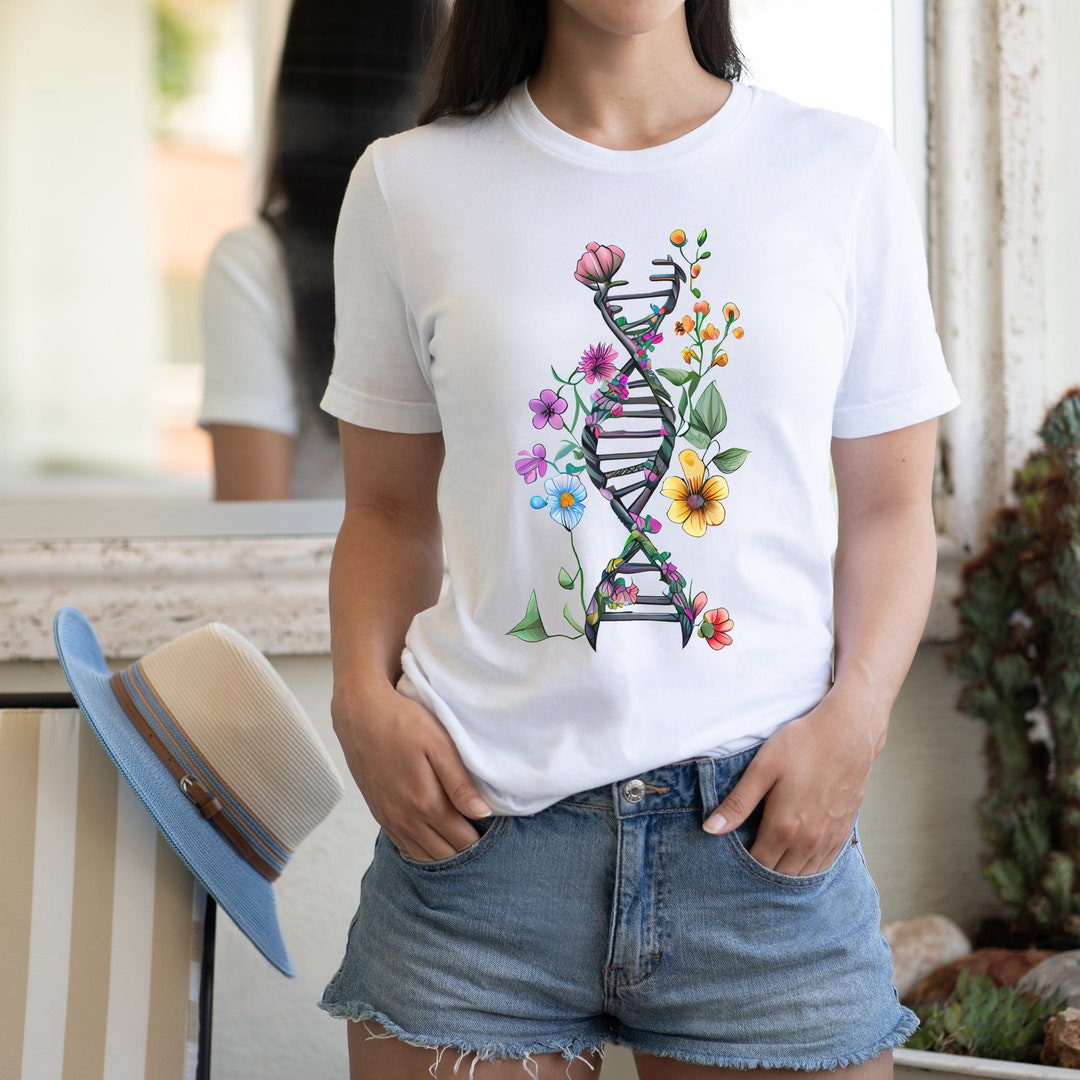 Floral DNA Biochemistry T-shirt Gift for Her - DNA Double Helix Graphic ...