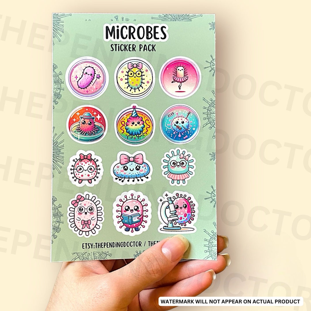 Cute Microbes Sticker Sheet - Kiss-cut Sticker Pack for Microbiologist ...