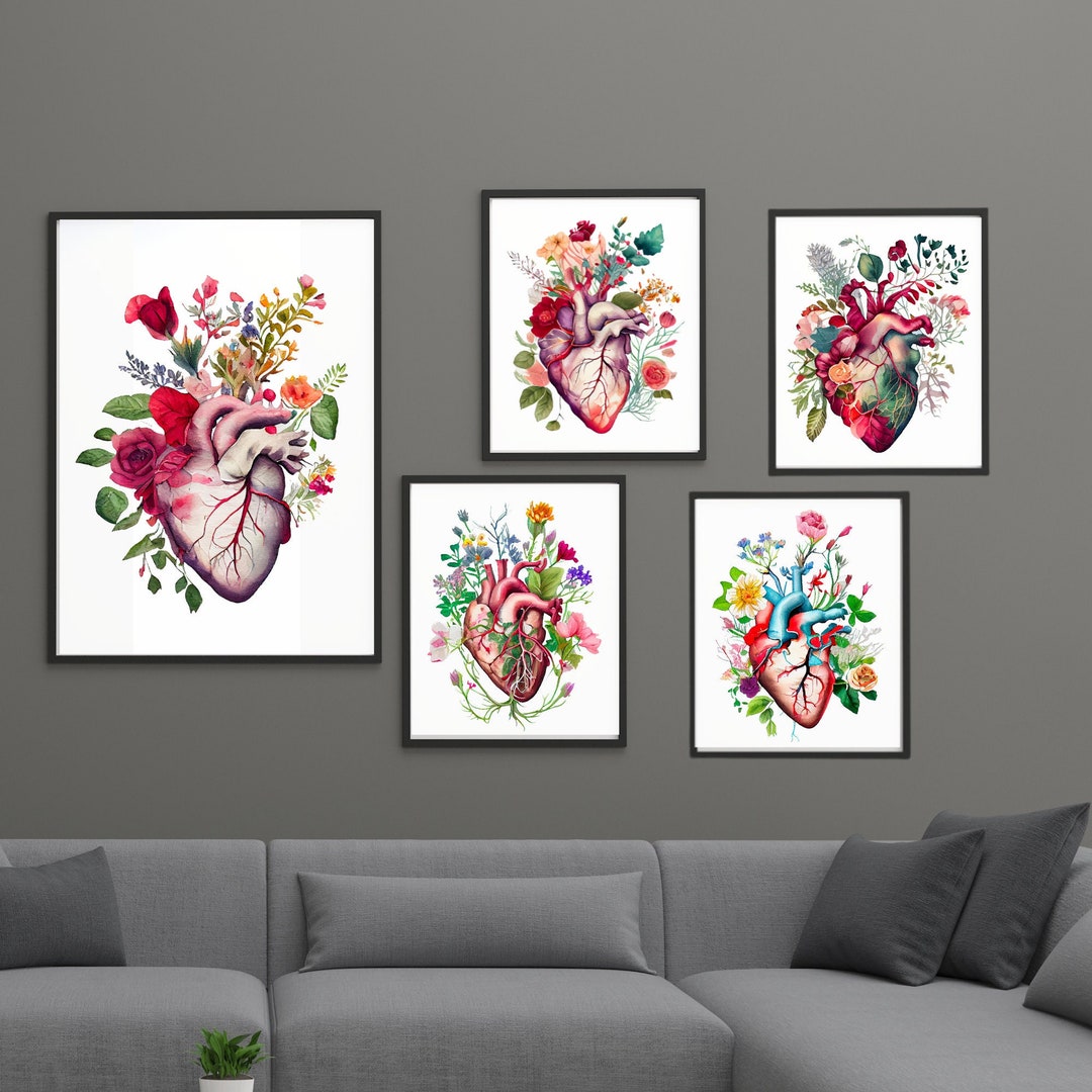 1 Framed Watercolor Heart Anatomy Print - Physical Shipped Heart Organ ...