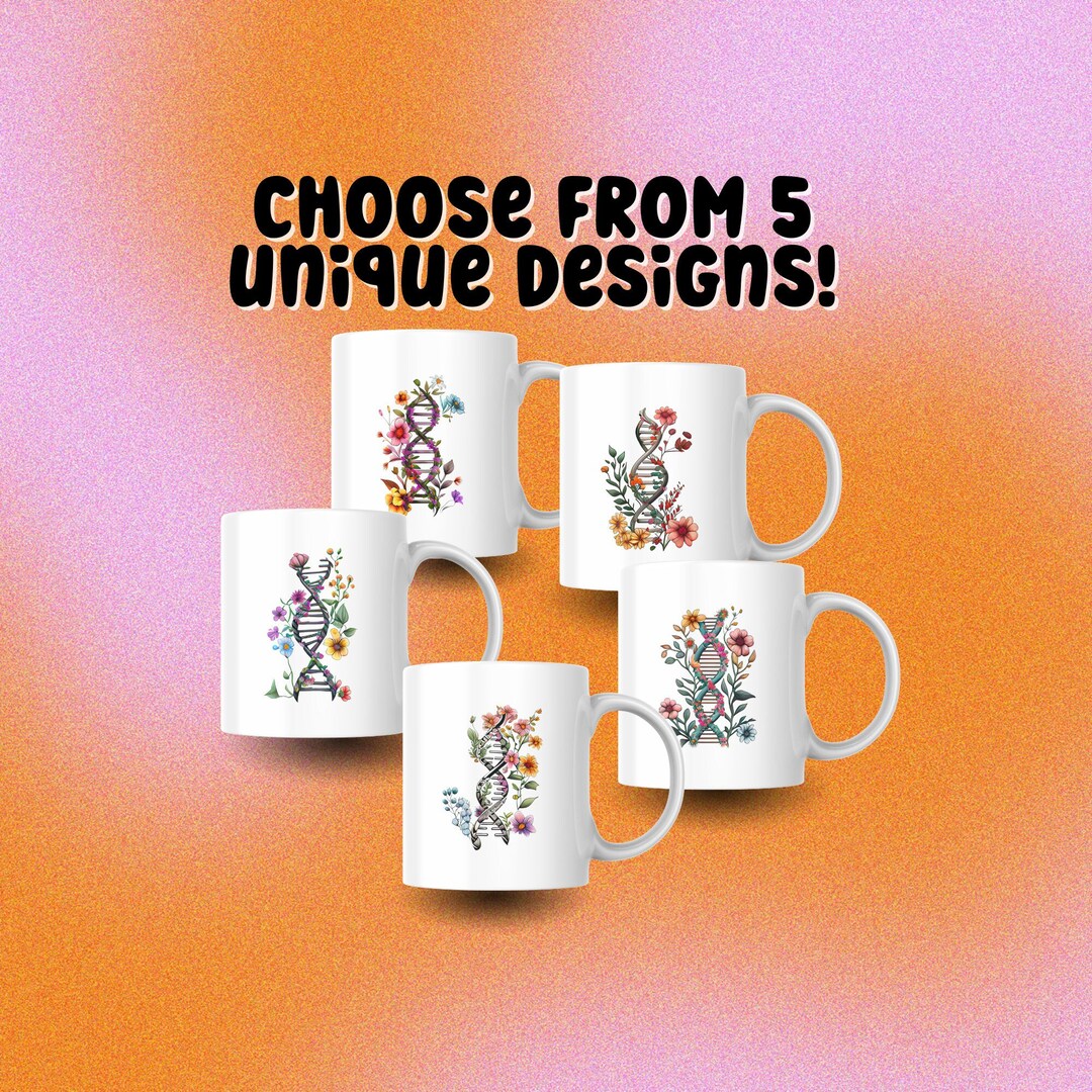 Floral DNA Biochemistry Mug Gift for Her - Protein DNA Double Helix ...