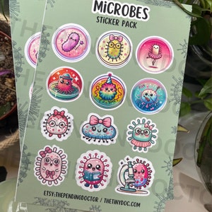 Cute Microbes Sticker Sheet Kiss-cut Sticker Pack for Microbiologist ...