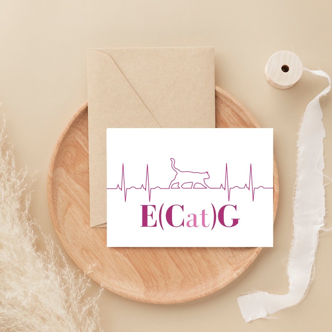 Funny Cat EKG Greeting Card - Funny Cardiology Medical Pun Card Gift ...