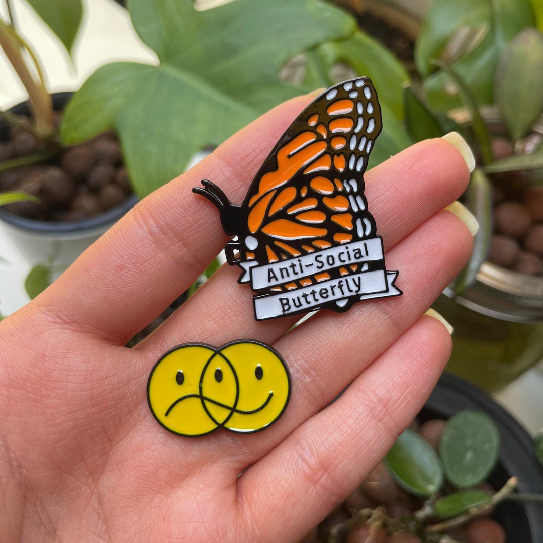 Anti-social Butterly Mental Health Pin - Introvert Humor Enamel Pin ...