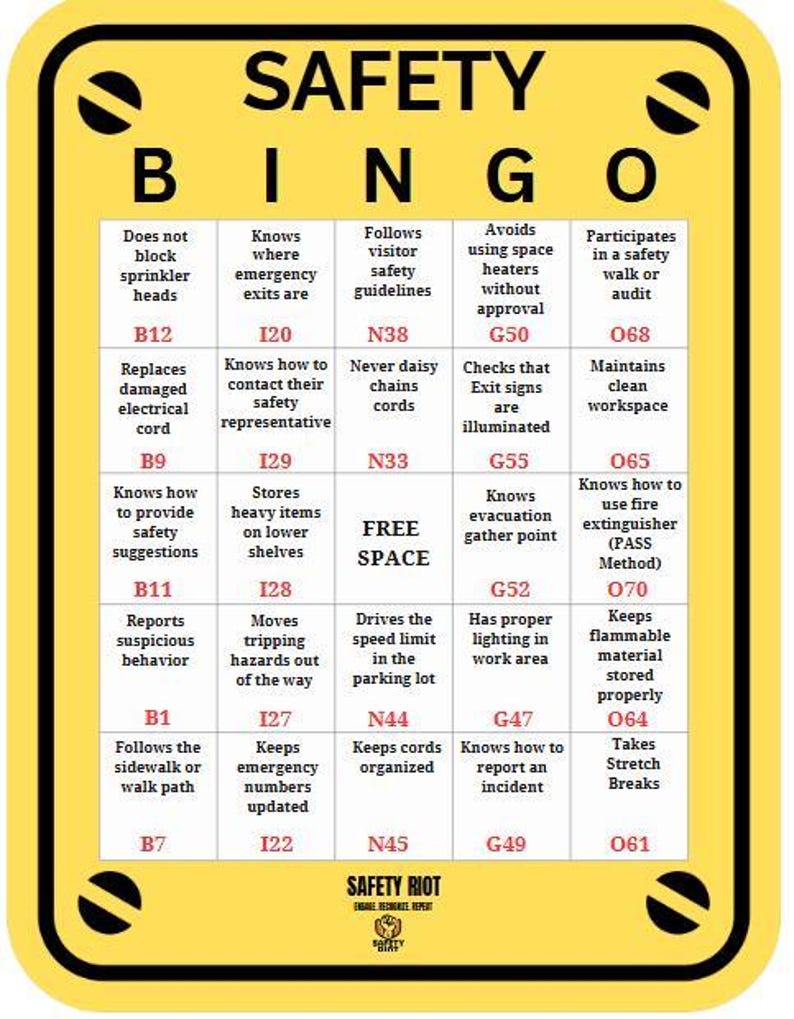 Safety Bingo – 10 Printable Cards | Toolbox Talk Engagement Game - Etsy