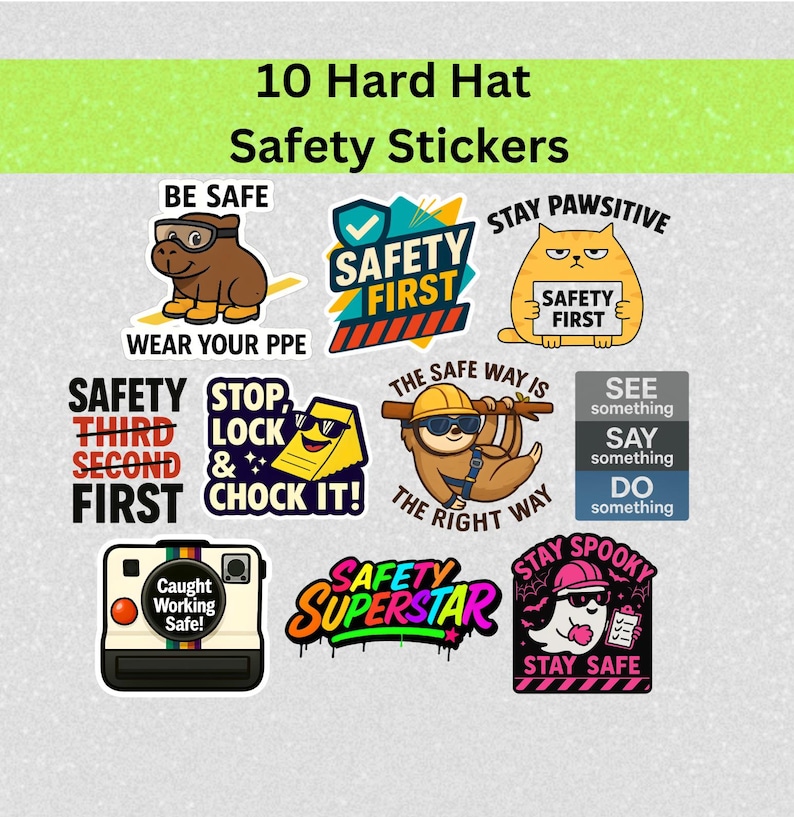 Funny Hard Hat Sticker Bundle: Construction Safety Decals (10-pack) - Etsy