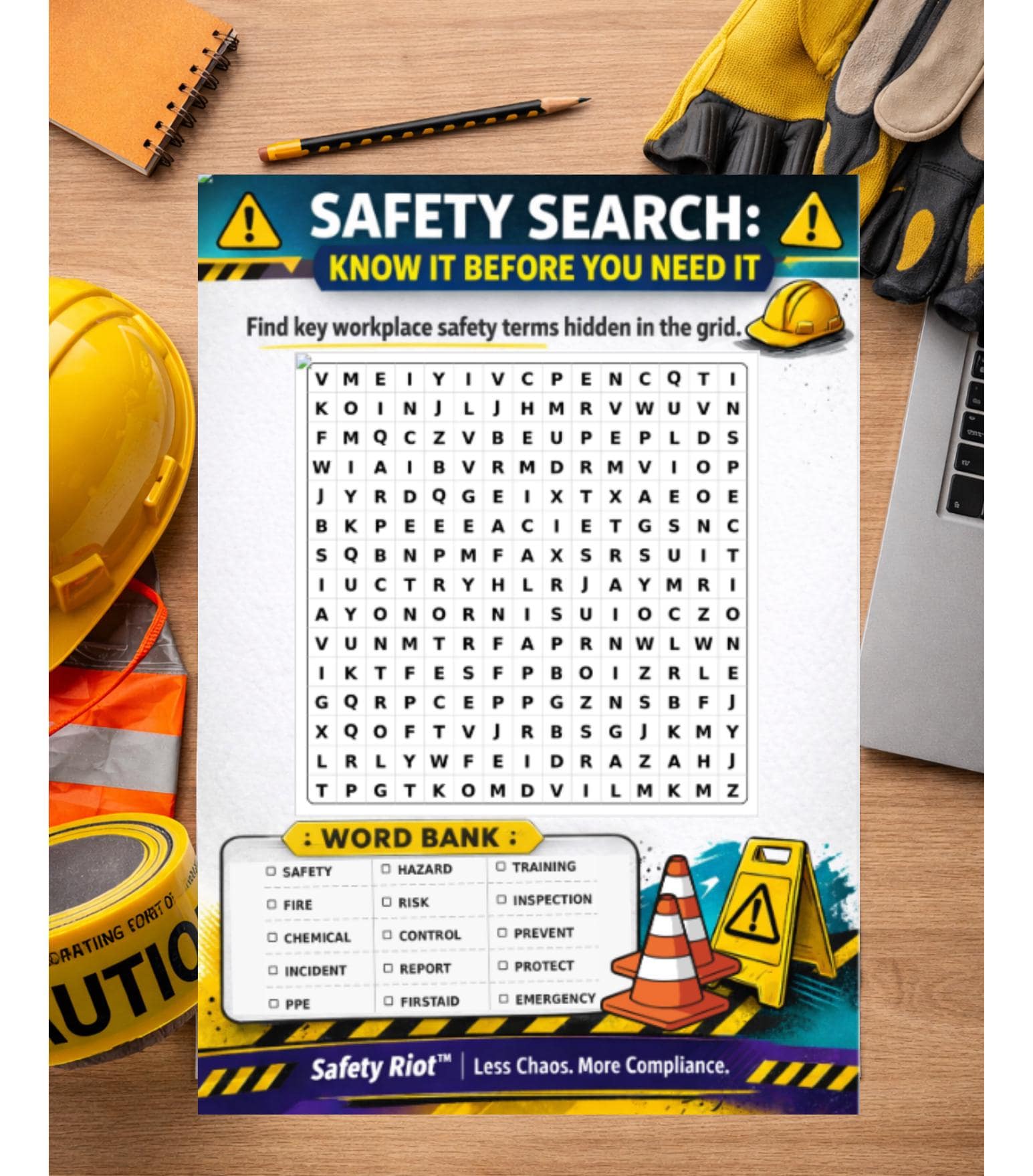 Workplace Safety Word Search, Training Activity Game (instant Download ...