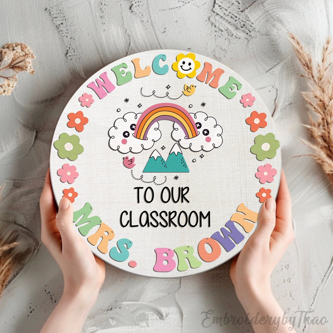 Welcome Classroom Door Sign, Personalized Teacher Door Hanger, Boho ...