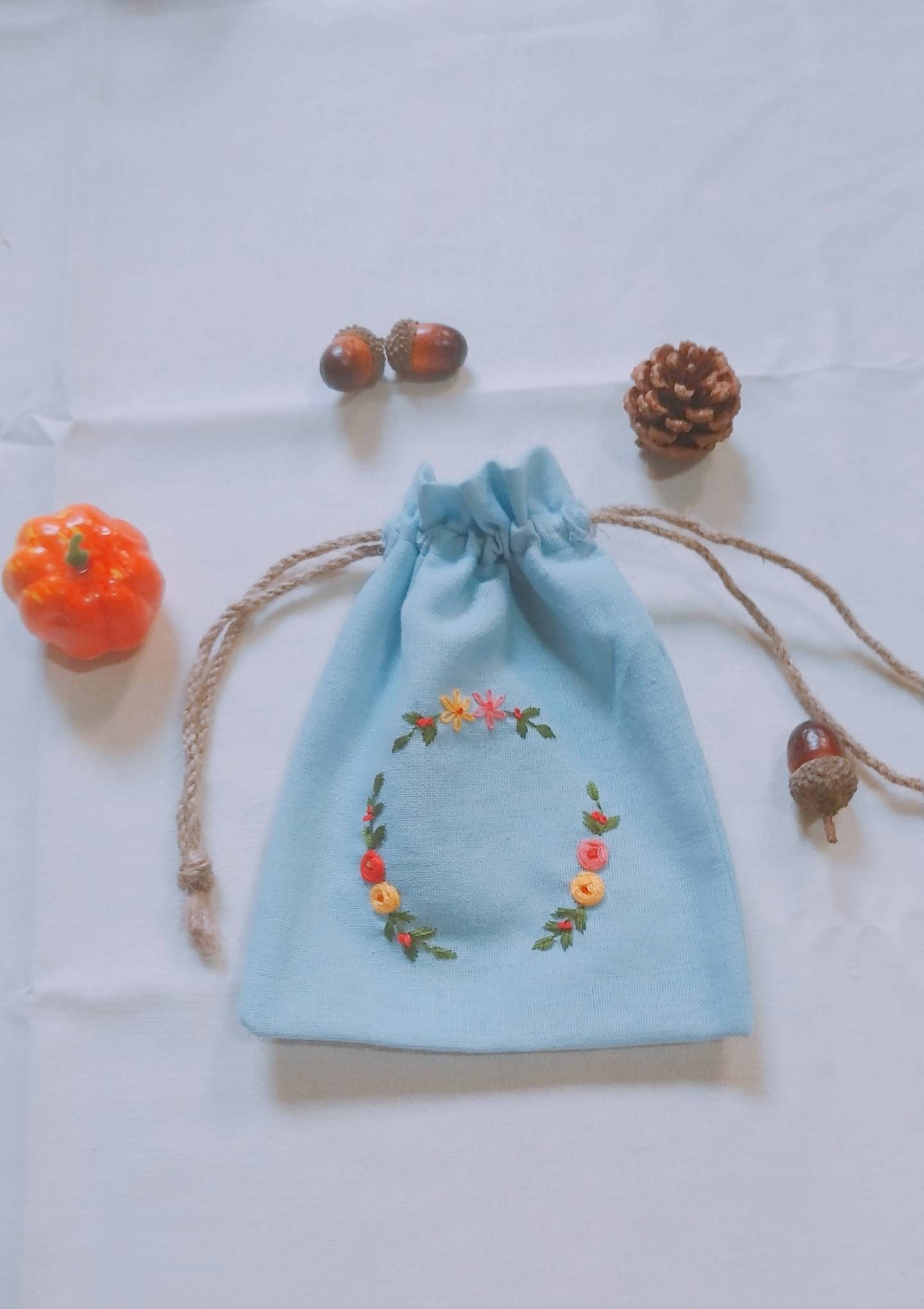 Embroidered Drawstring Bag, Linen Drawstring Bag, Hand Small Pouch ...