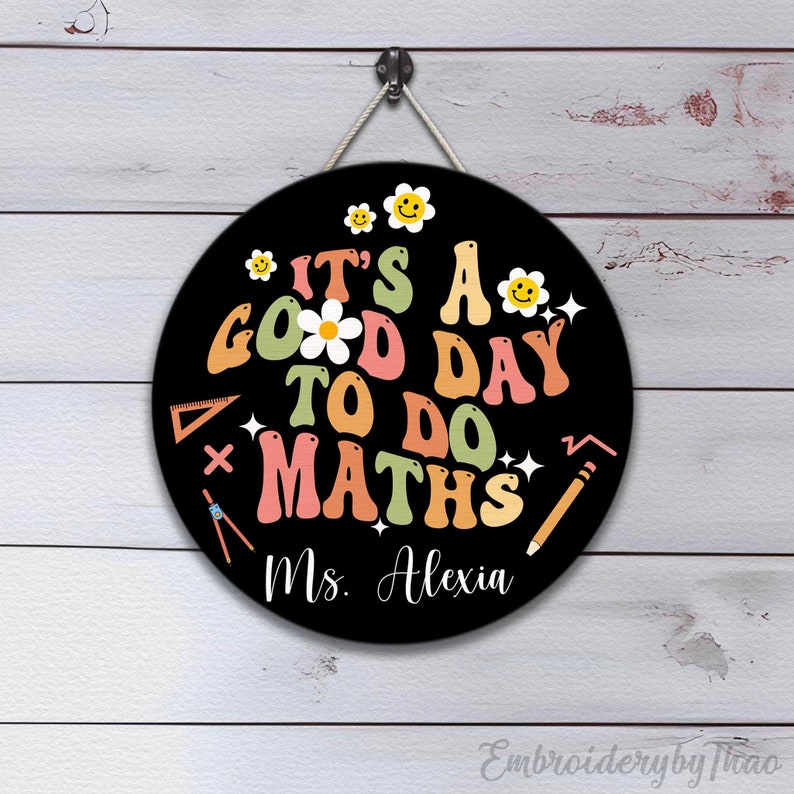 Unique Groovy Door Sign for Maths Teacher, Teacher Custom Name Door ...
