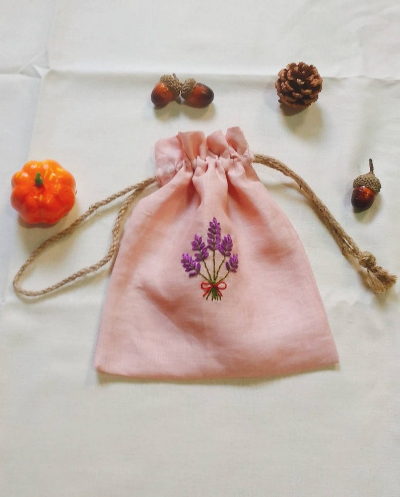 Embroidered Drawstring Bag, Linen Drawstring Bag, Hand Small Pouch ...