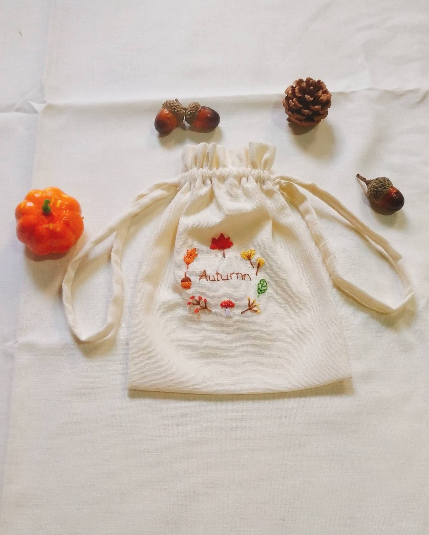 Embroidered Drawstring Bag, Linen Drawstring Bag, Hand Small Pouch ...