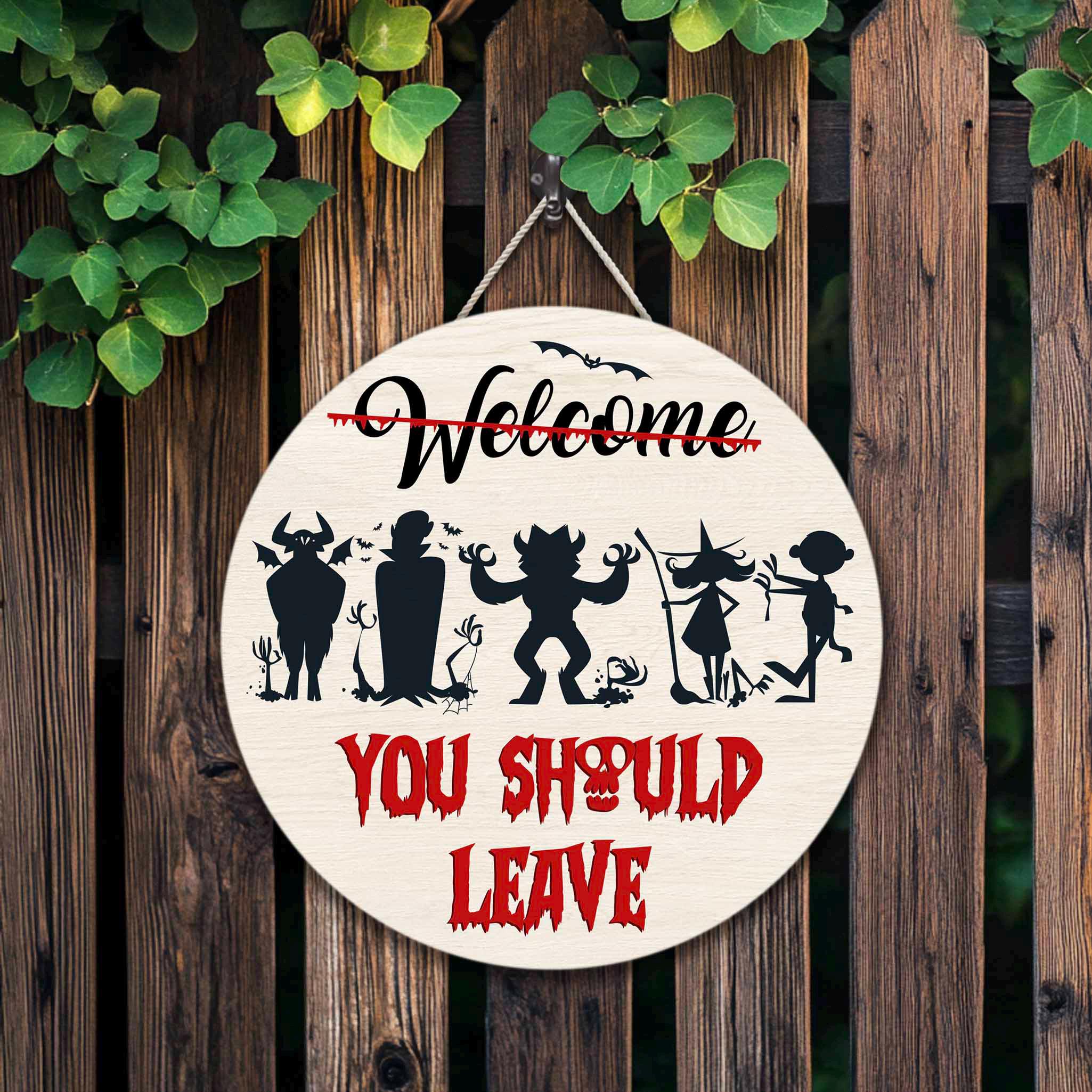 2D/3D Spooky Halloween Door Sign, Welcome You Should Leave Door Hanger ...