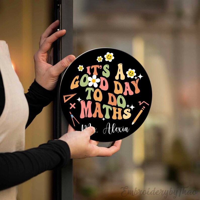 Unique Groovy Door Sign for Maths Teacher, Teacher Custom Name Door ...