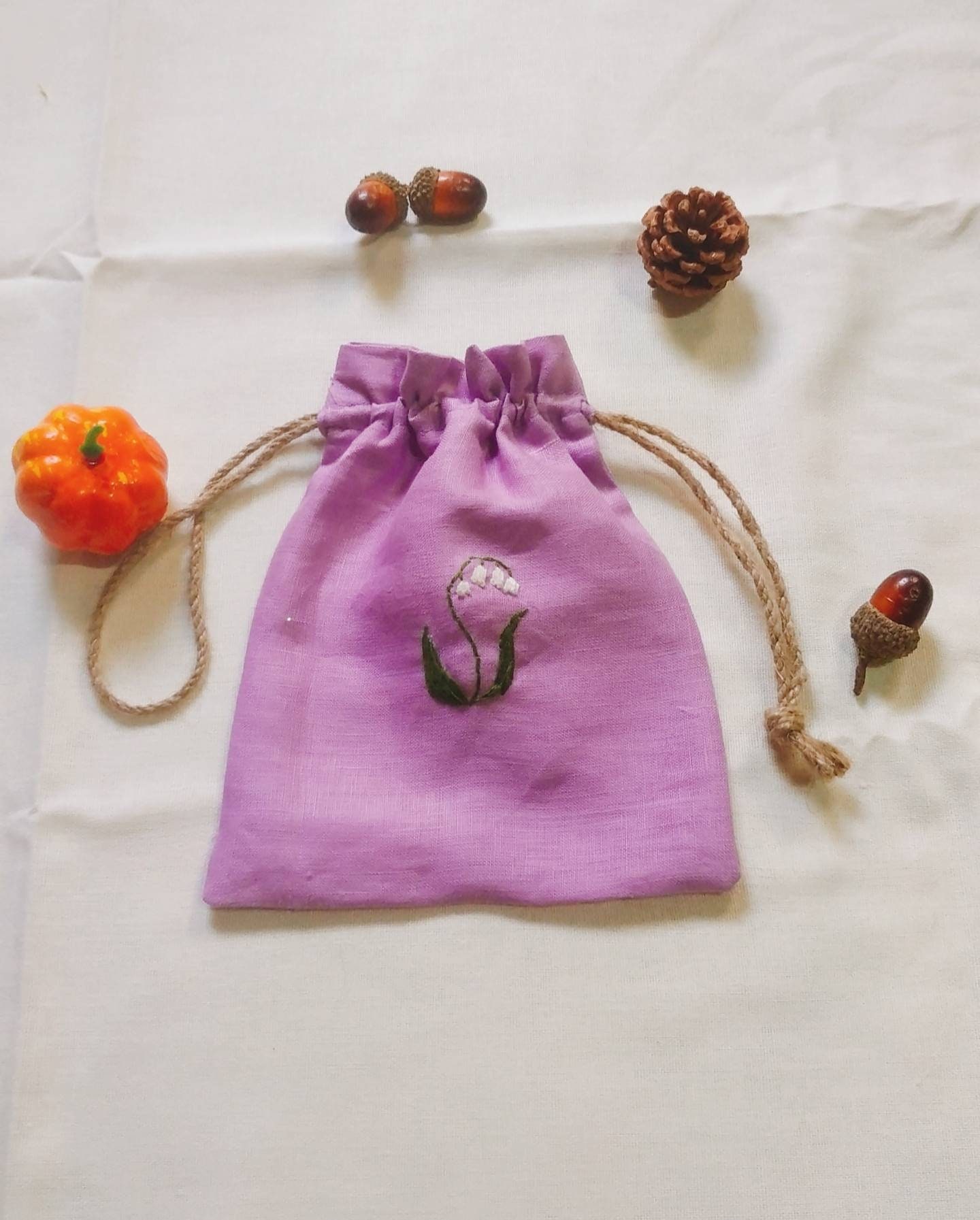 Embroidered Drawstring Bag, Linen Drawstring Bag, Hand Small Pouch ...