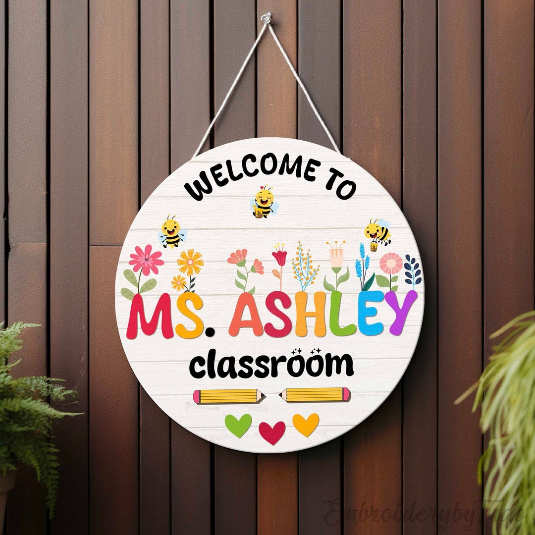 Teacher Name Sign for Classroom, Teacher Name Sign With Flowers ...
