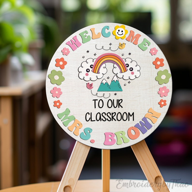 Welcome Classroom Door Sign, Personalized Teacher Door Hanger, Boho ...
