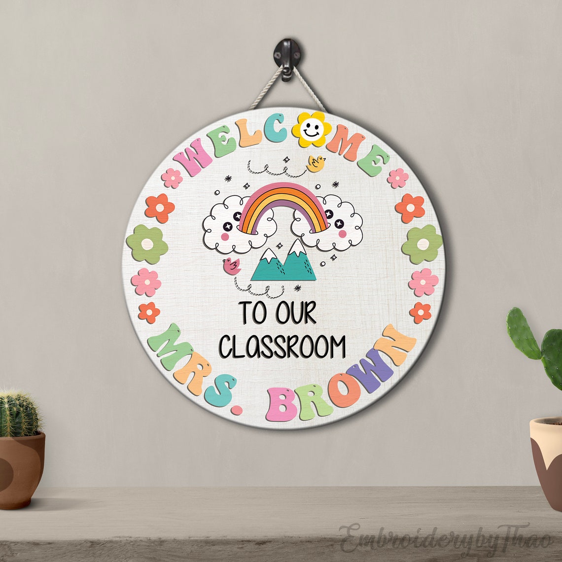 Welcome Classroom Door Sign, Personalized Teacher Door Hanger, Boho ...