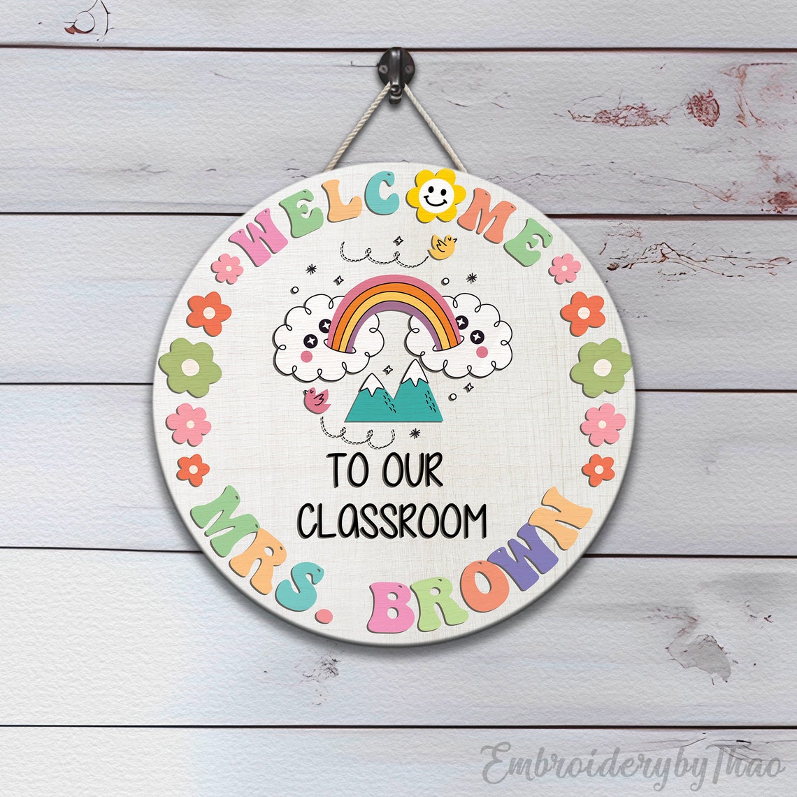 Welcome Classroom Door Sign, Personalized Teacher Door Hanger, Boho ...
