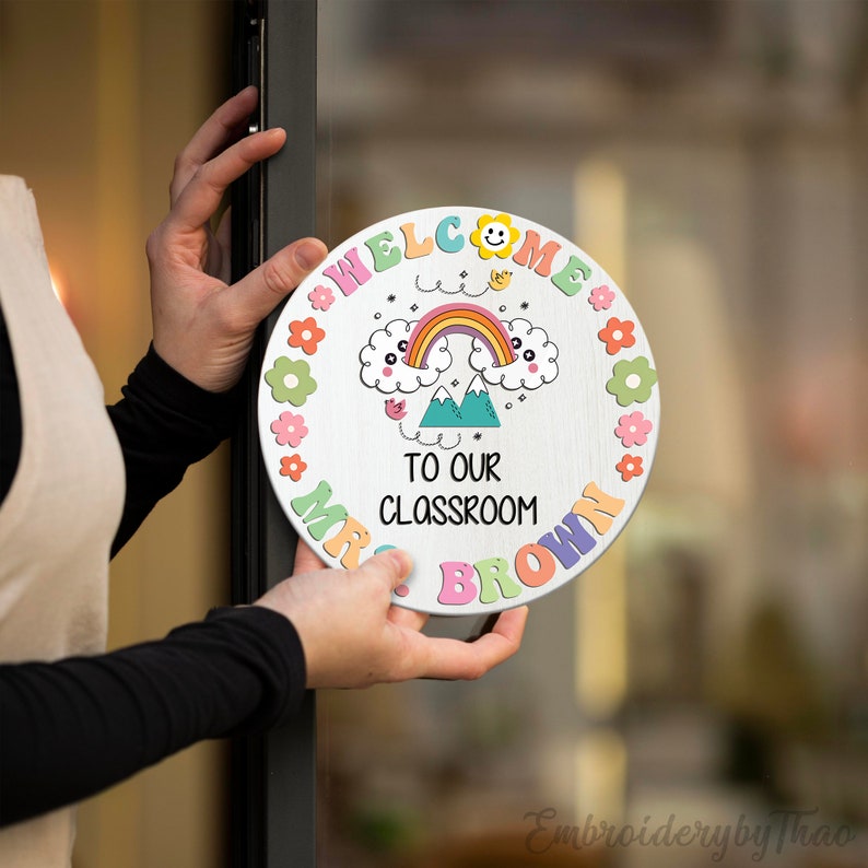 Welcome Classroom Door Sign, Personalized Teacher Door Hanger, Boho ...