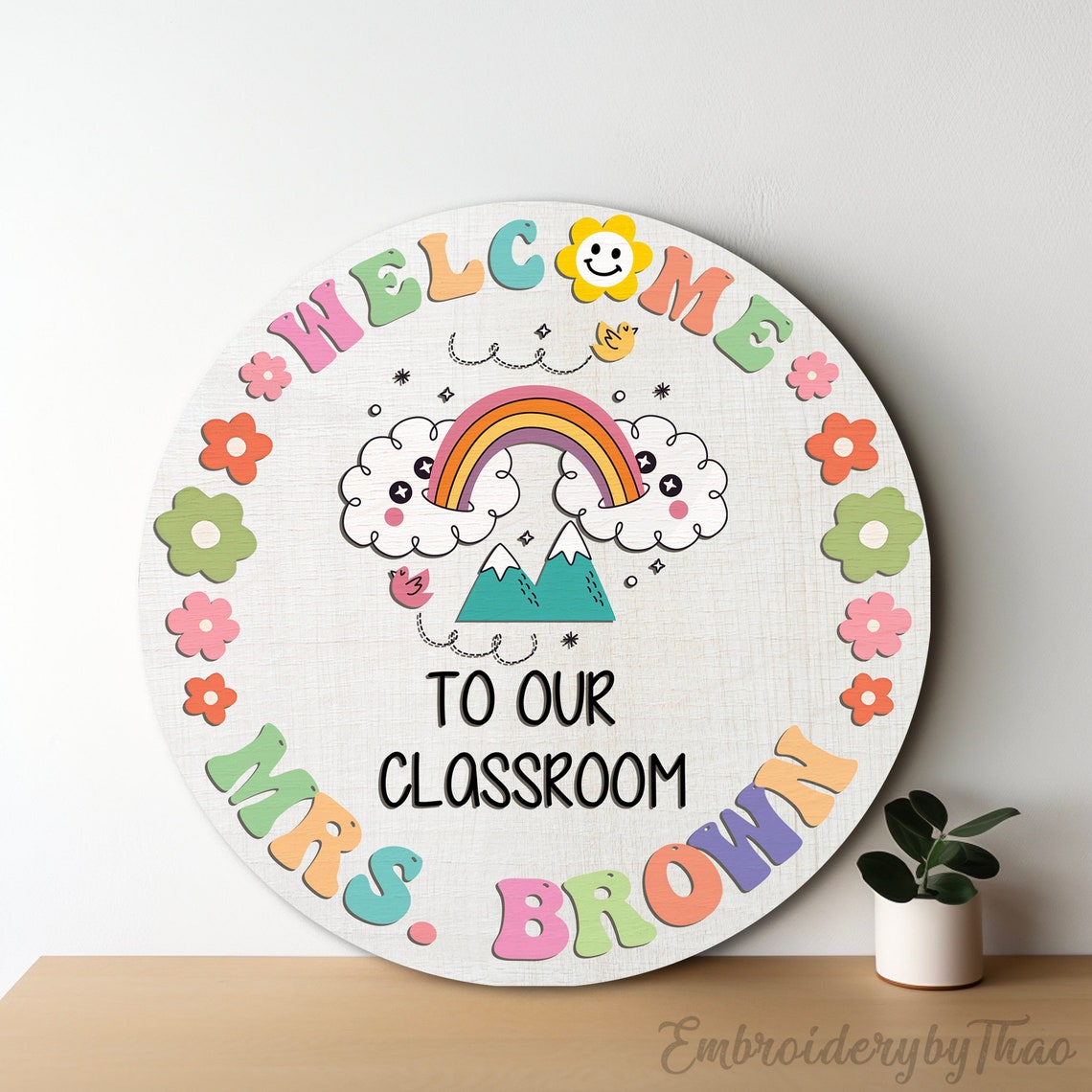 Welcome Classroom Door Sign, Personalized Teacher Door Hanger, Boho ...