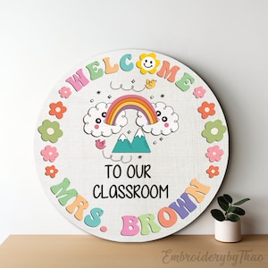 Welcome Classroom Door Sign, Personalized Teacher Door Hanger, Boho ...