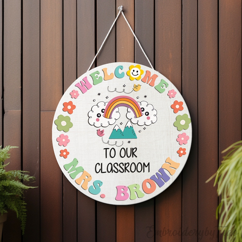 Welcome Classroom Door Sign, Personalized Teacher Door Hanger, Boho ...