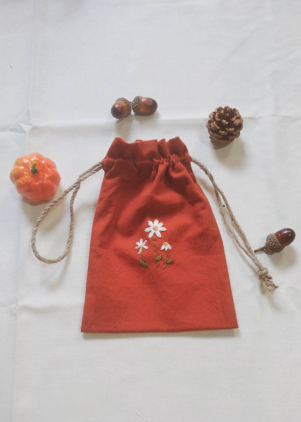 Embroidered Drawstring Bag Linen Drawstring Bag Hand Small - Etsy