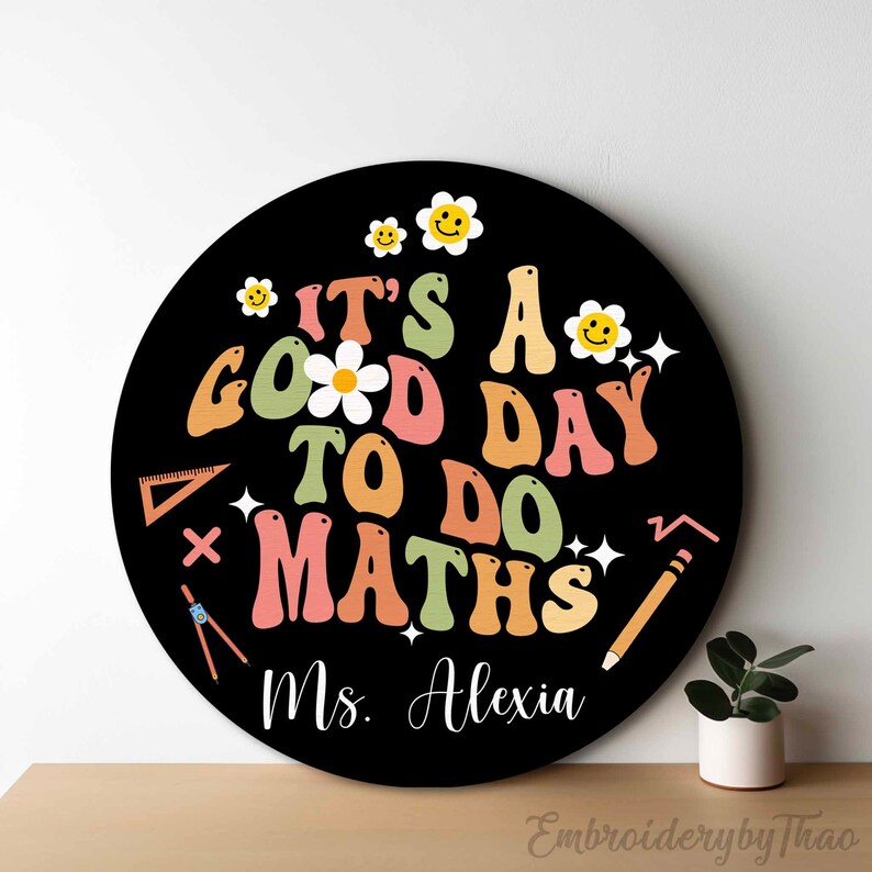 Unique Groovy Door Sign for Maths Teacher, Teacher Custom Name Door ...