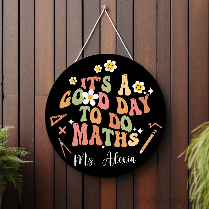 Unique Groovy Door Sign for Maths Teacher, Teacher Custom Name Door ...