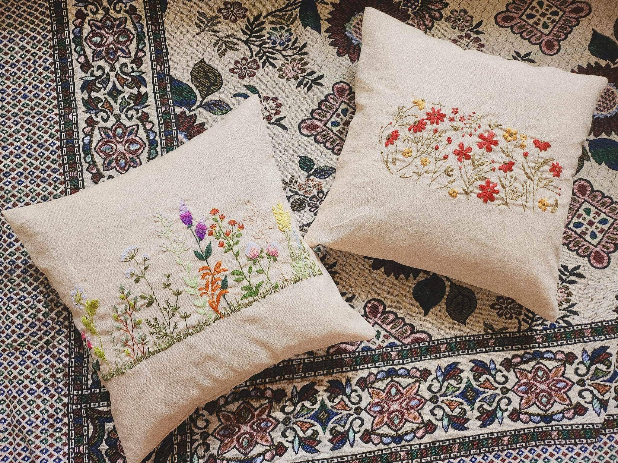 Floral Embroidered Cover Cushion, Hand Embroidered Cover Cushion ...