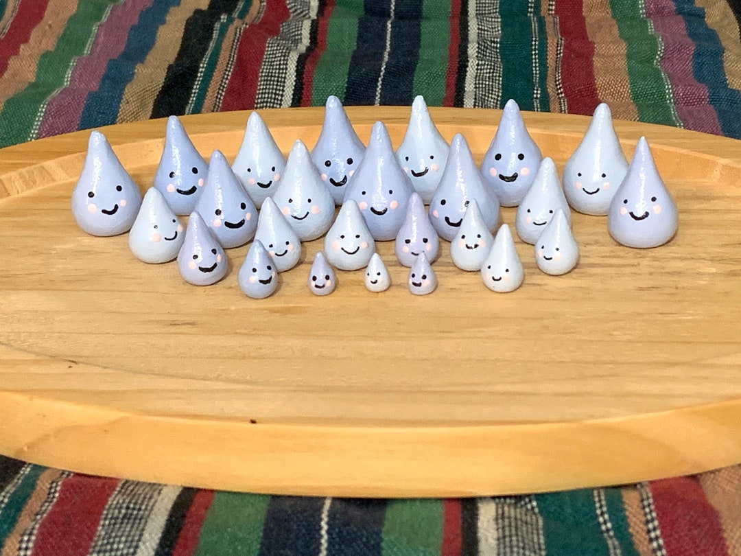 Cute Smiley Teardrop // Tiny Blue Raindrop Sculpture // Handmade Clay ...