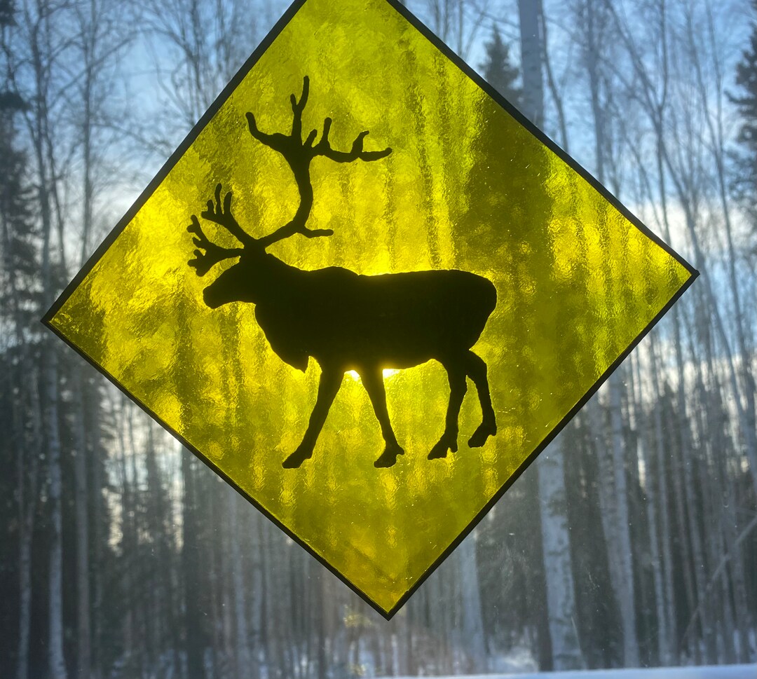 Stained Glass Caribou Crossing Sign - Etsy