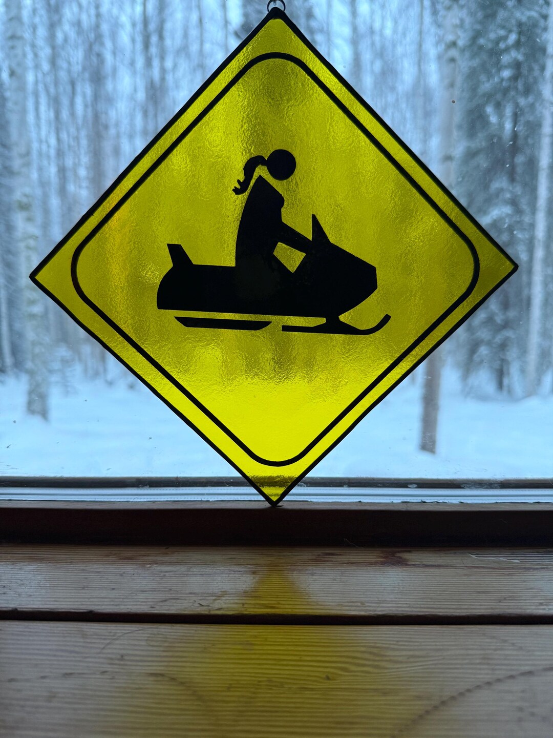 Stained Glass Snowmobile Crossing Sign Female - Etsy