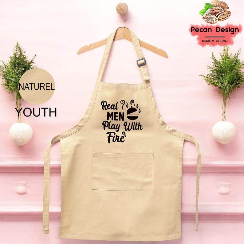 Real Men Play With Fire Apron, Funny Men Apron, Grill Apron Gift for ...