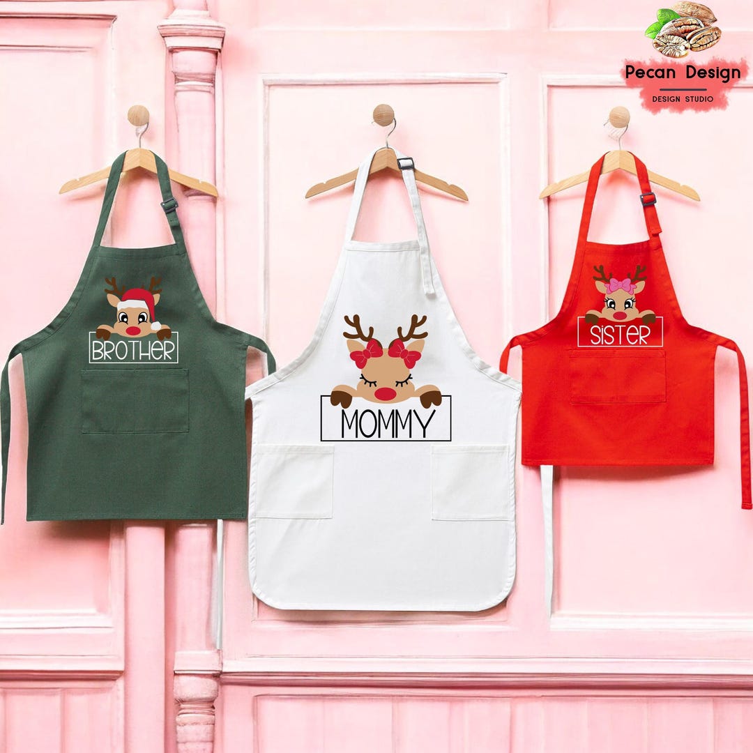 Custom Reindeer Family Apron, Matching Kitchen Aprons for Family ...