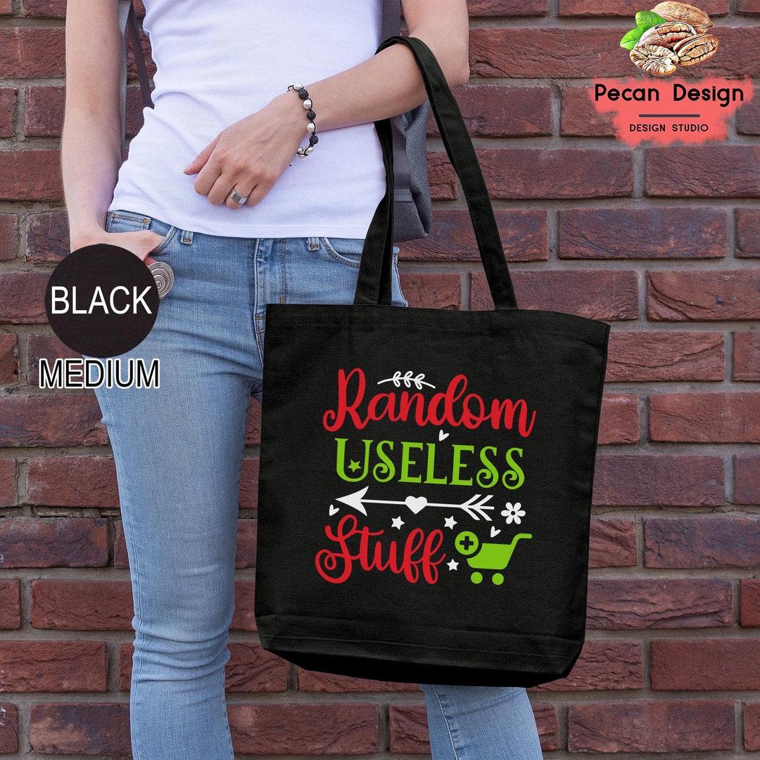 Random Useless Stuff Funny Canvas Tri Color Promotional Zippered Tote ...