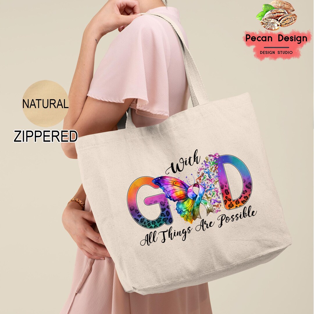 Cancer Awareness Tote Bag, Cancer Survivor Bag Gift, With God All ...