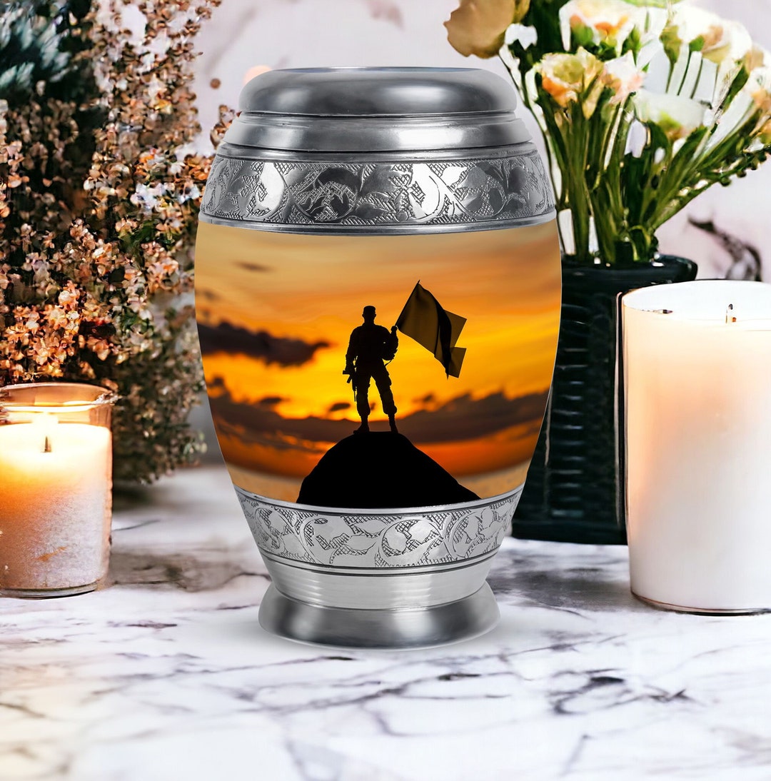 Large Military Hero Cremation Urn for Human Ashes, 10" Aluminum ...