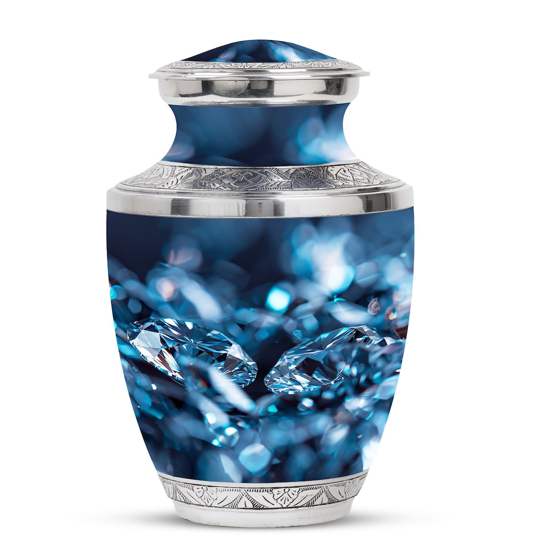 Silver Diamond Memorial Urn for Ashes, Blue Cremation Urns for Human ...