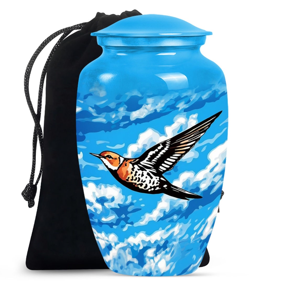 Blue Sky Bird Urn for Human Ashes, Handcrafted Aluminum Cremation Urn ...