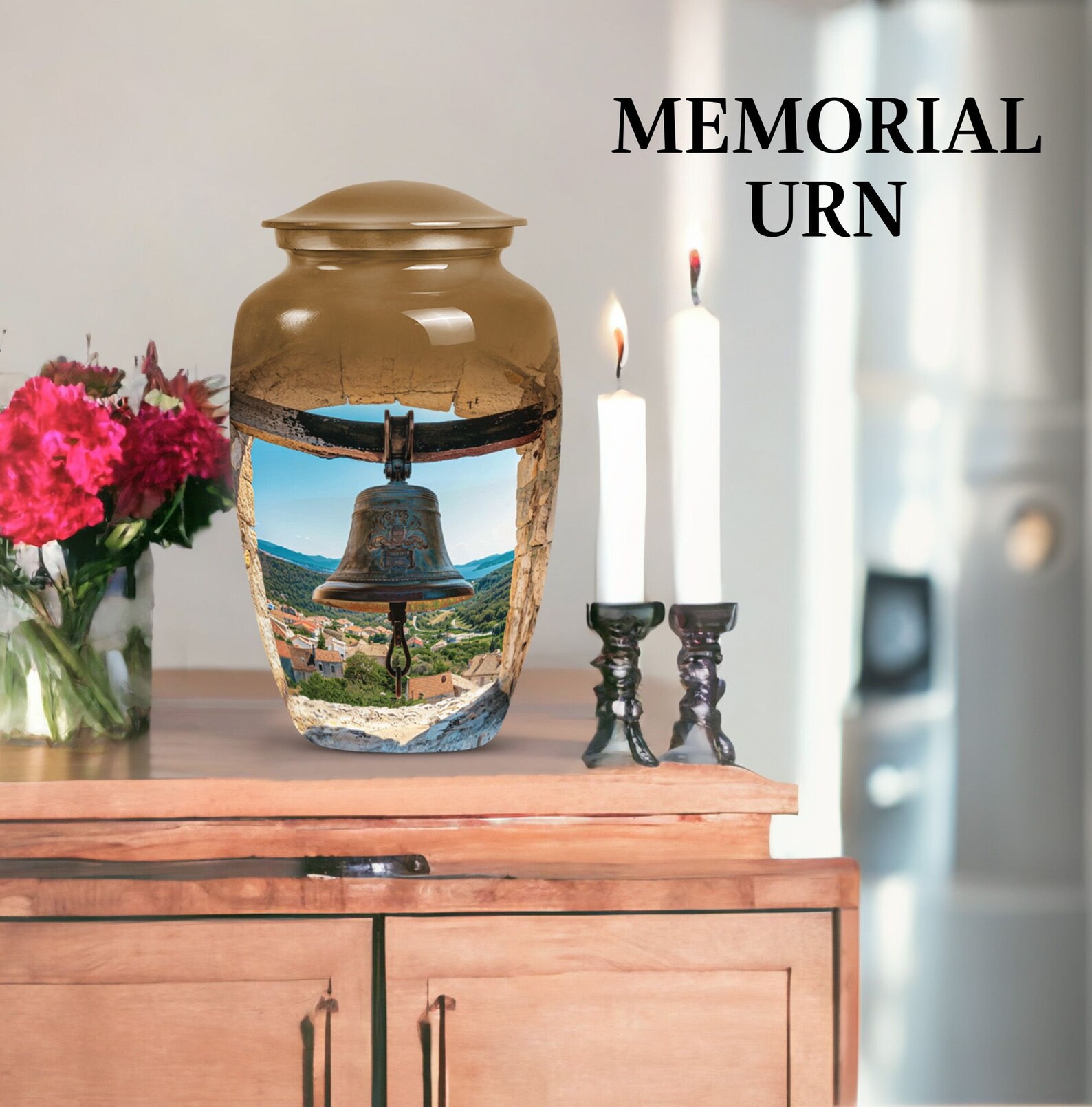 Rustic Bell Cremation Urn Large Decorative Customizable Memorial Urn ...