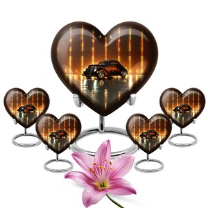 Heart Shaped Classic Car Design Memorial Urn in Brown, Cremation Urn ...