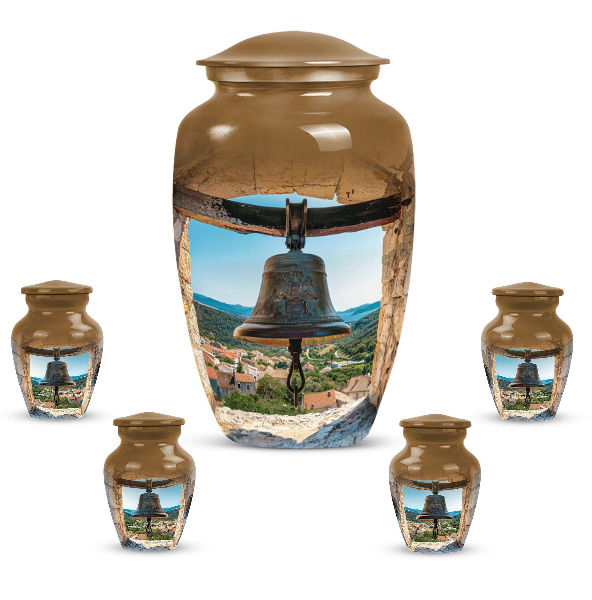 Rustic Bell Cremation Urn Large Decorative Customizable Memorial Urn ...