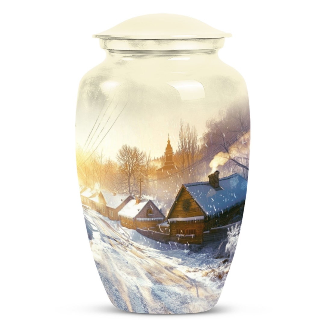 Snowy Village Cremation Urn Handcrafted Aluminum 10 & 3 Sizes ...