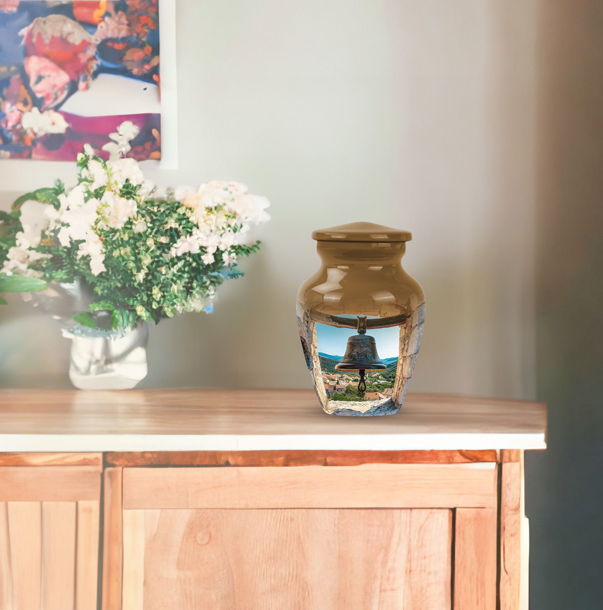 Rustic Bell Cremation Urn Large Decorative Customizable Memorial Urn ...