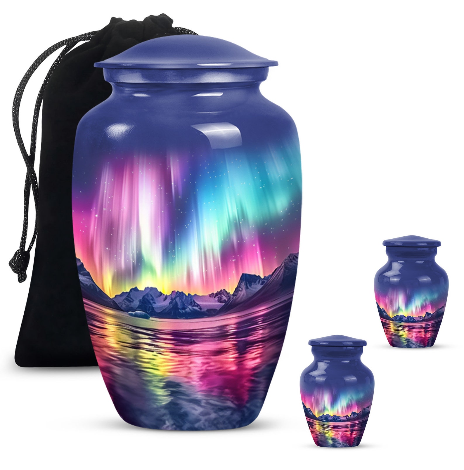 Colorful Northern Lights Memorial Keepsake Urn for Ashes, Decorative ...