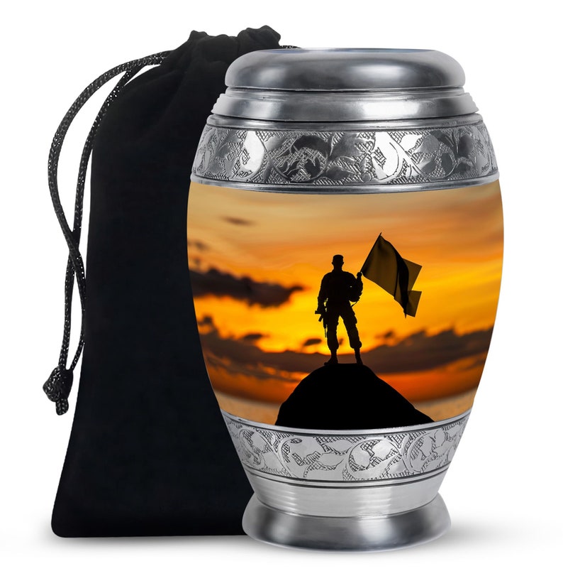 Sunset Military With Flag Memorial Urn for Ashes, Cremation Burial Urn ...
