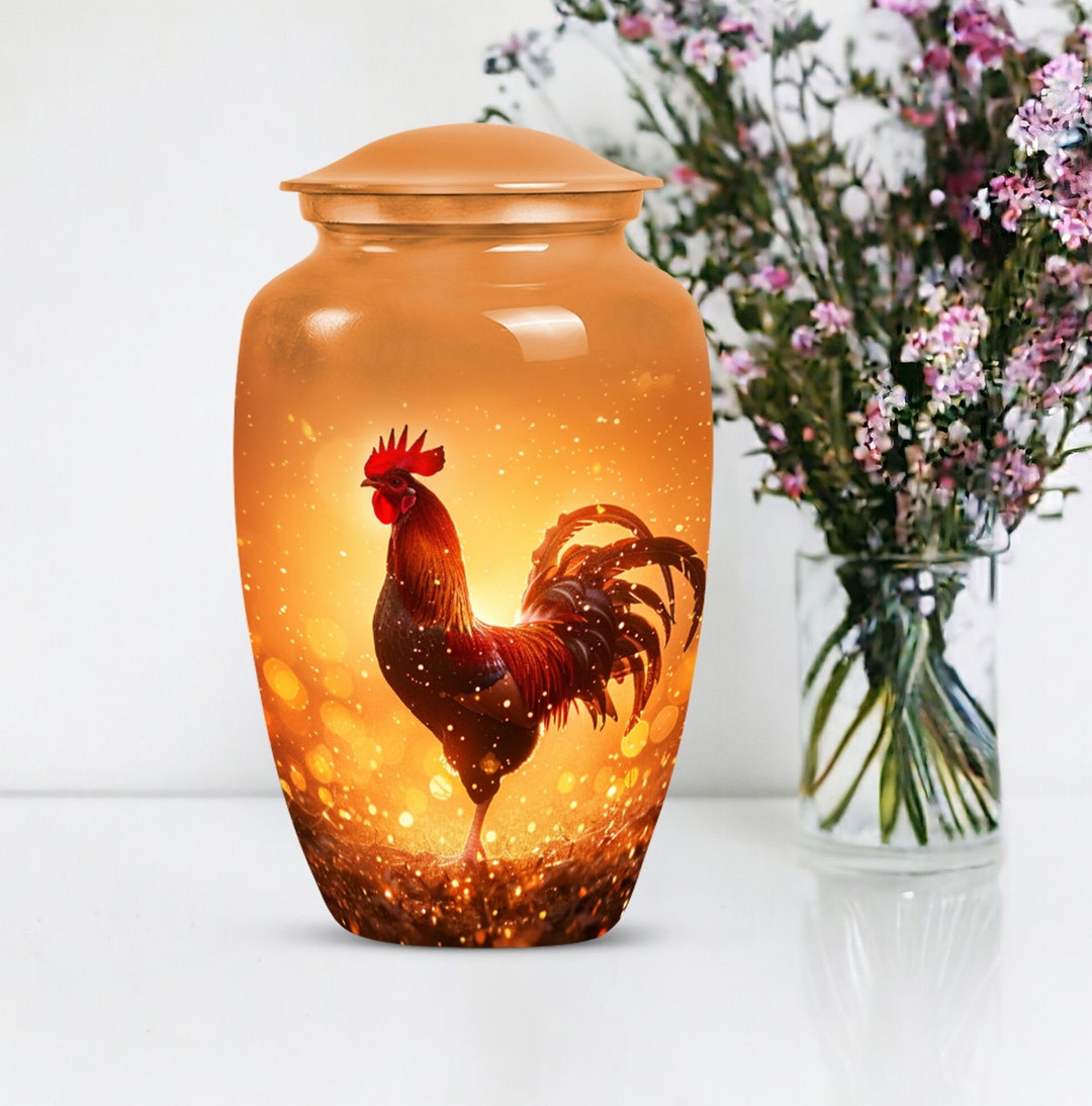 Rooster Chicken Design Cremation Urn for Human Ashes, 10" Aluminum Memorial Urn for Adult Ashes ...